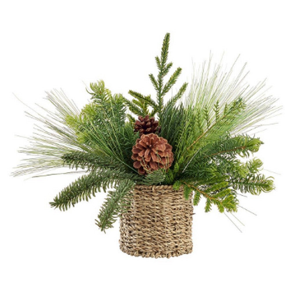 15" MIXED PINE/PINE CONE IN BASKET – North American Wholesale Florist, Inc.